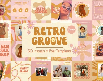 Retro Groove Instagram Post Templates Bright 90's Social Media Groovy ...