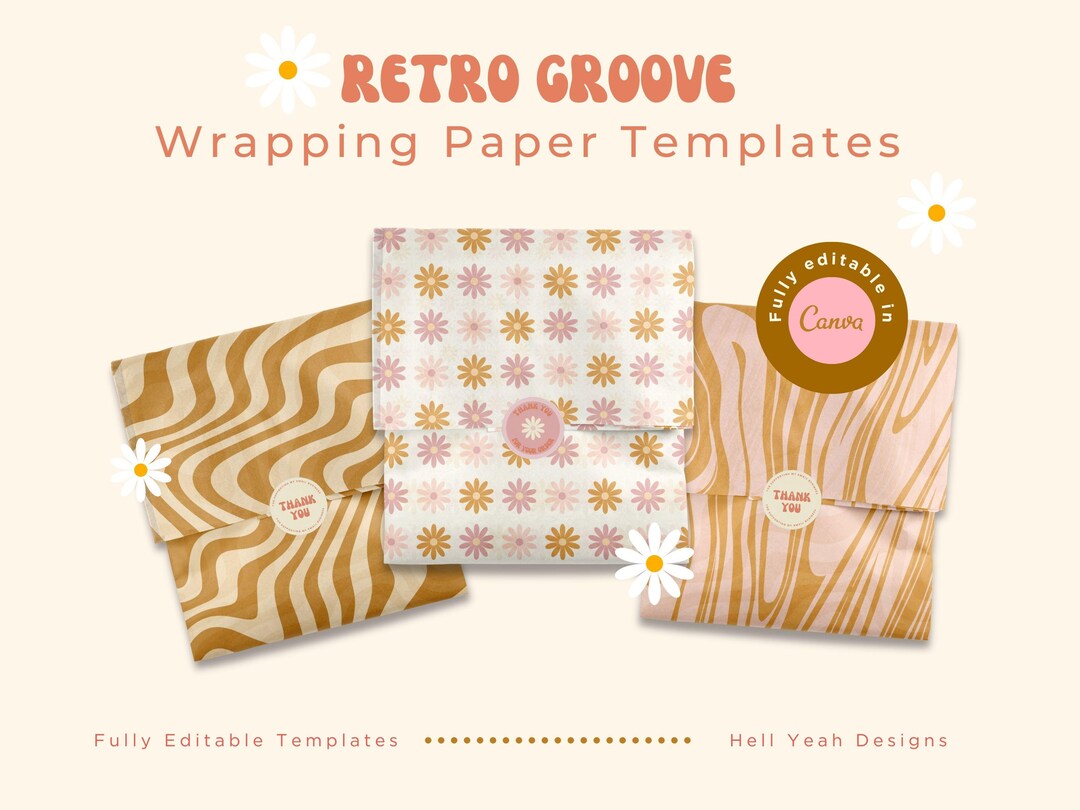 Retro Groove Wrapping Paper Templates | Fully Editable in Canva - Etsy