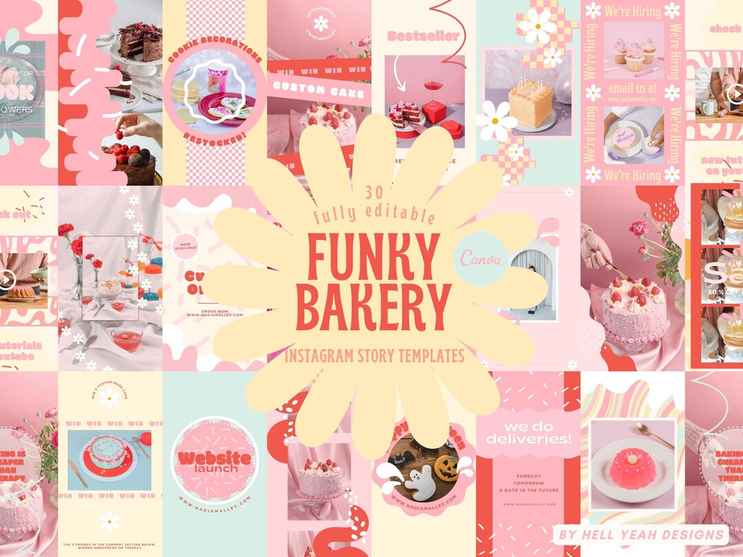 Funky Instagram STORY Template for Canva, Fun Bakery Branding - Etsy