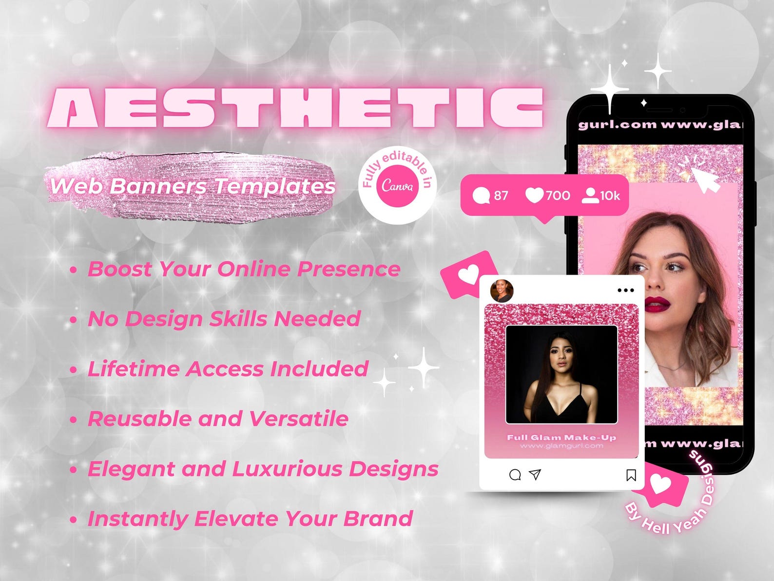 Glam Girl Web Banners Templates Fully Editable in Canva - Etsy