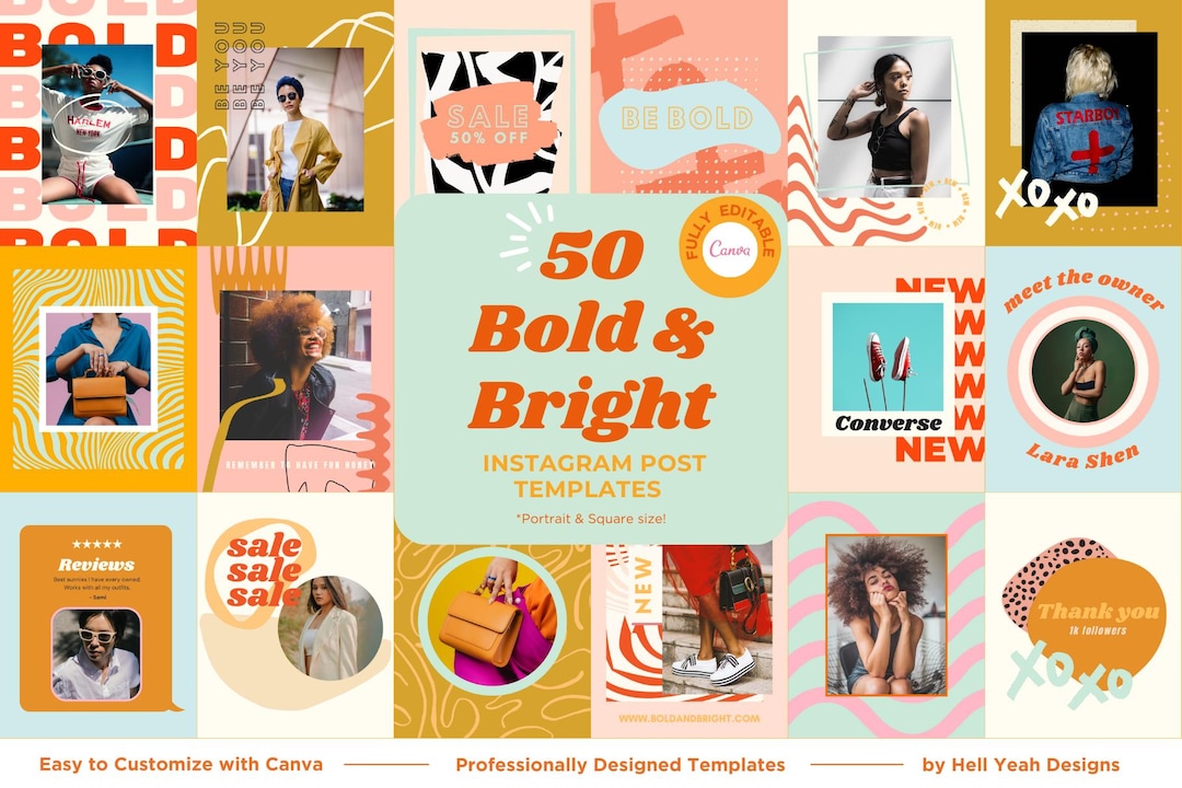 50 Bold & Bright Instagram Post Templates Canva - Etsy