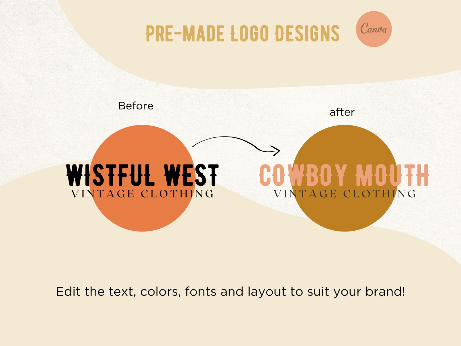 Pre-made Logo Templates Editable Canva Logo Designs Western - Etsy