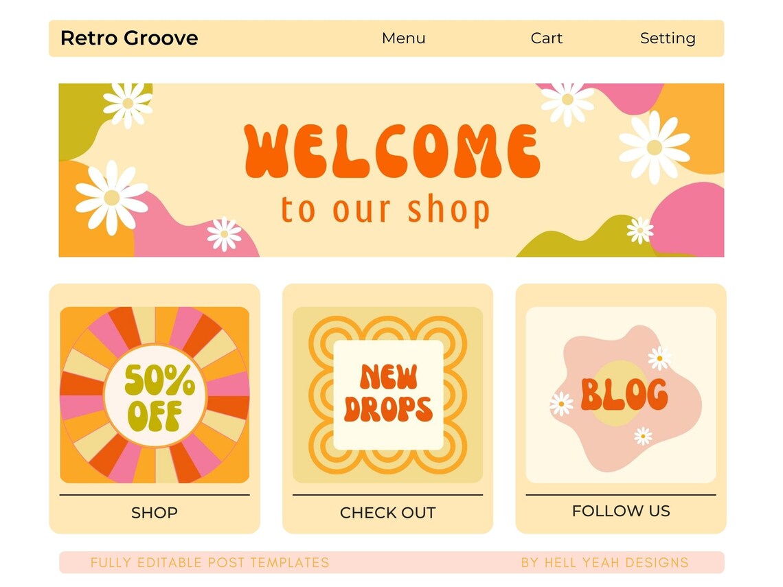 Retro Groove Website Banner Templates Bundle Fully Editable in Canva - Etsy