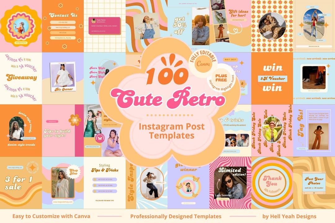 100 Cute Retro Ecommerce Instagram Post Templates Canva - Etsy