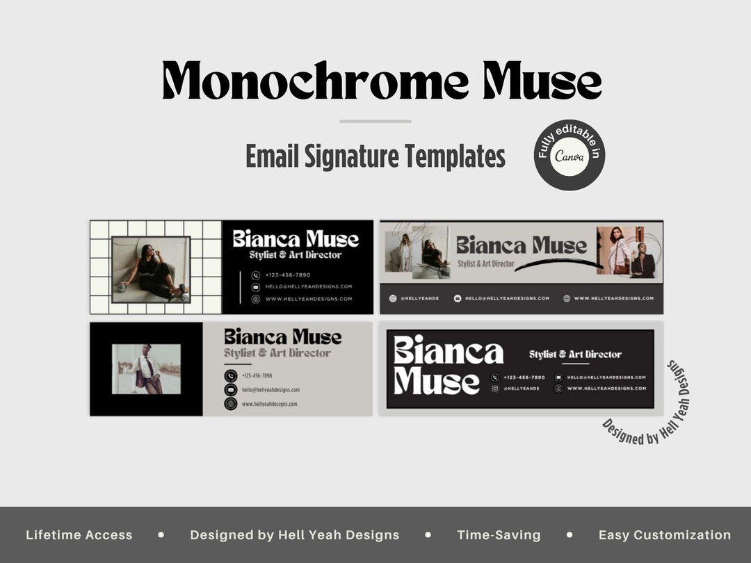 Monochrome Muse Email Signature Templates | Fully Editable Canva ...