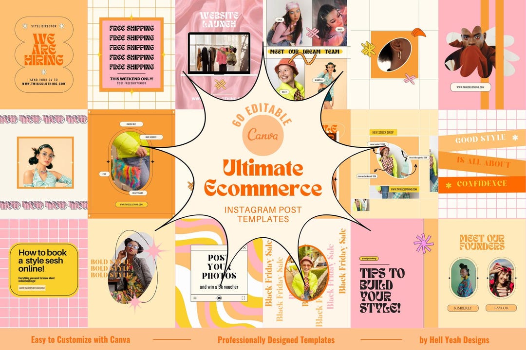 60 Ecommerce Post Templates Canva, Colorful Funky Instagram Templates ...