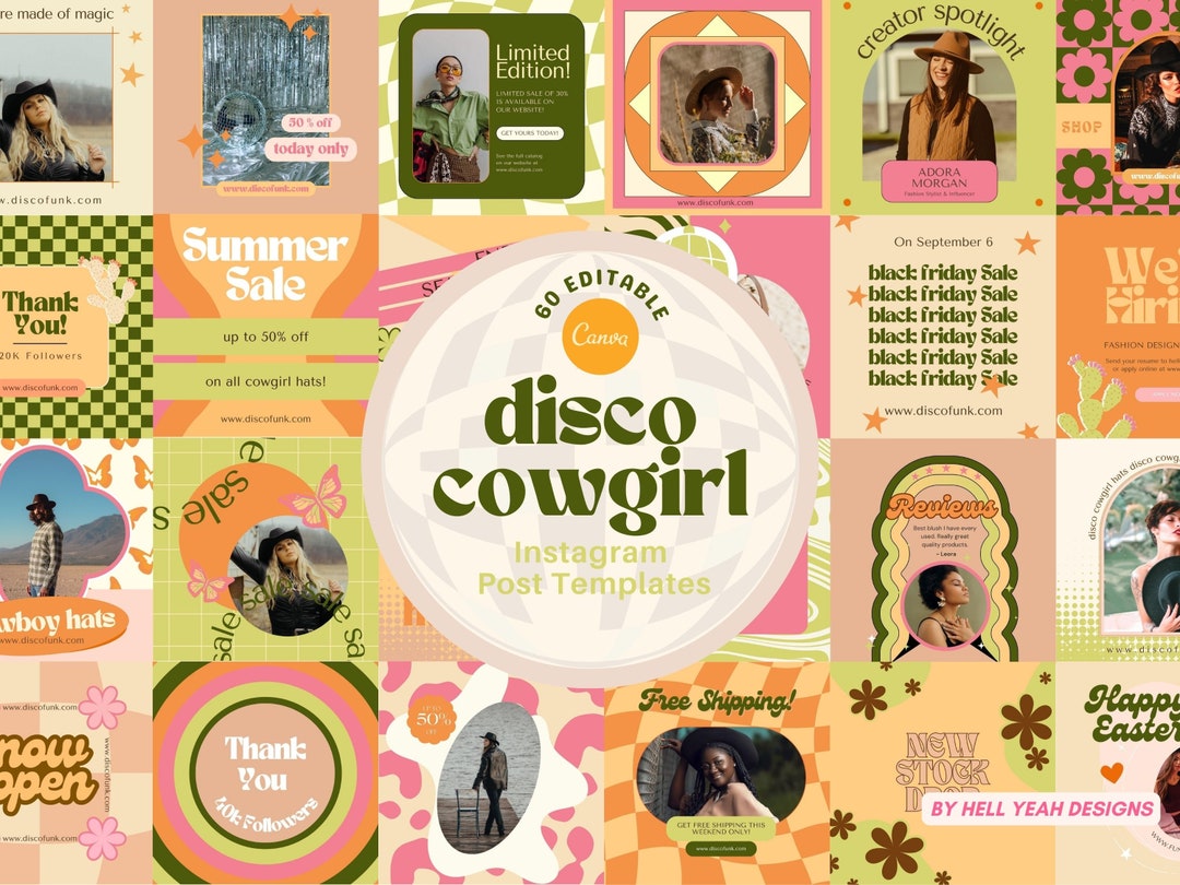60 Disco Cowgirl Instagram Post Templates Canva - Etsy