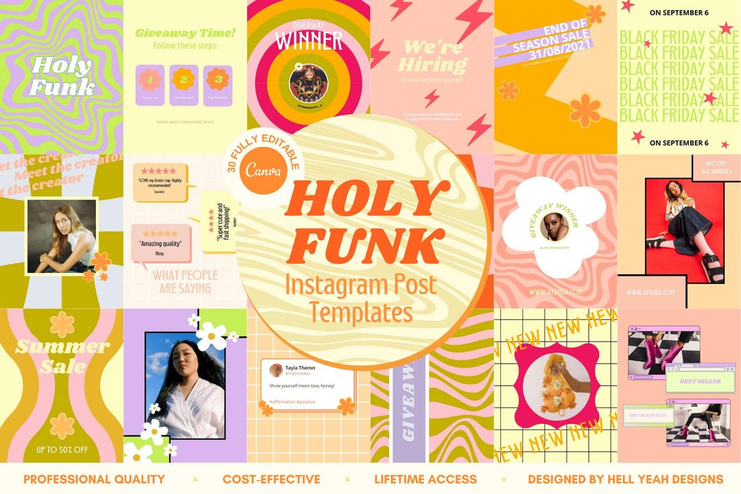 Funky Instagram Post Templates: Retro Canva Designs (digital Download ...