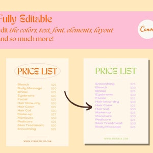 Price List Templates - Fully Editable in Canva - Etsy