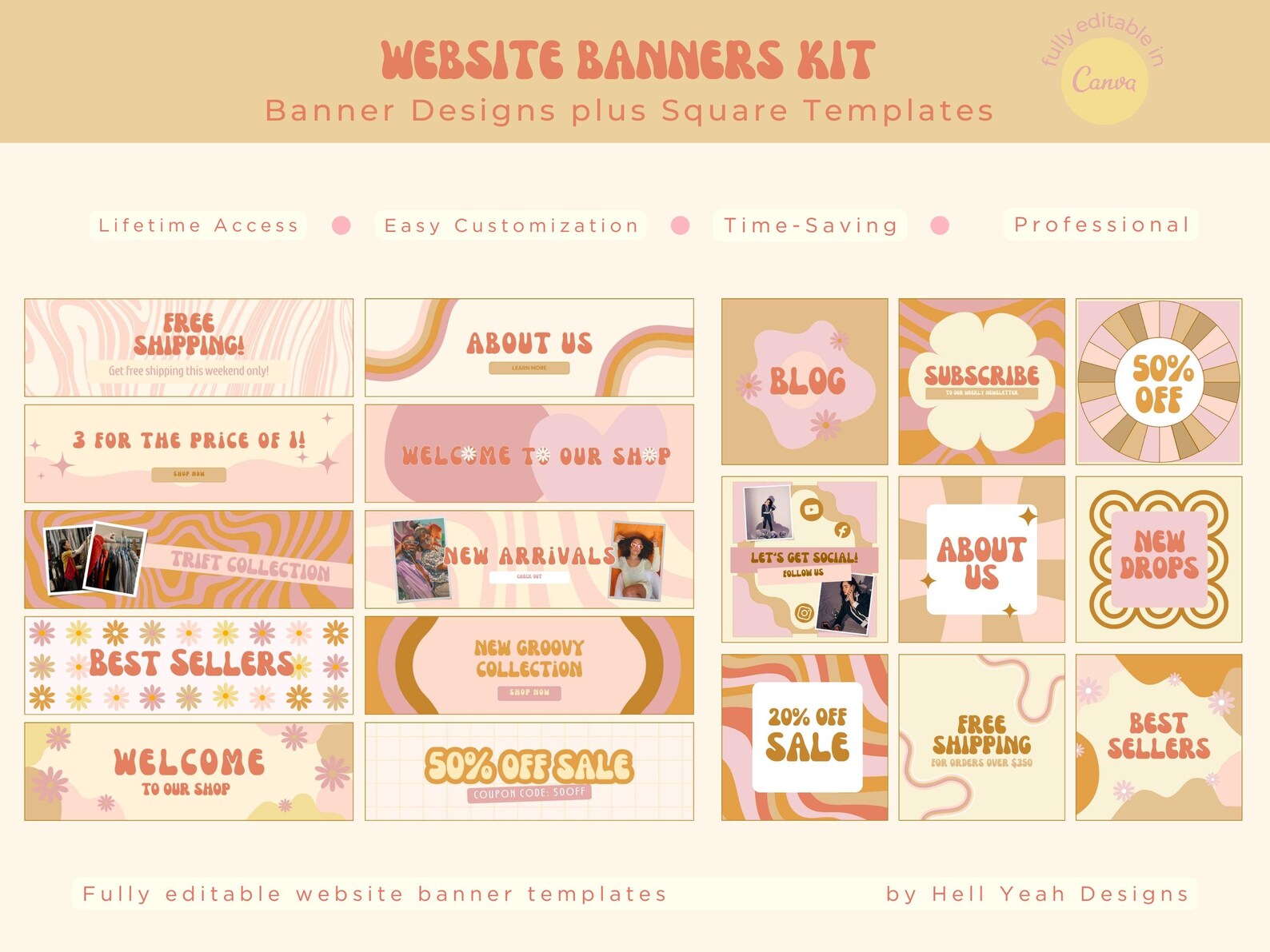 Retro Groove Website Banner Templates Bundle Fully Editable in Canva - Etsy