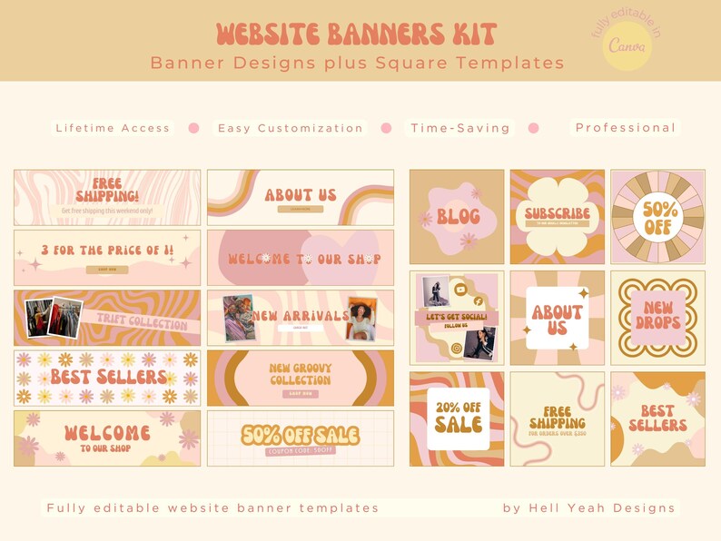 Retro Groove Website Banner Templates Bundle Fully Editable in Canva - Etsy
