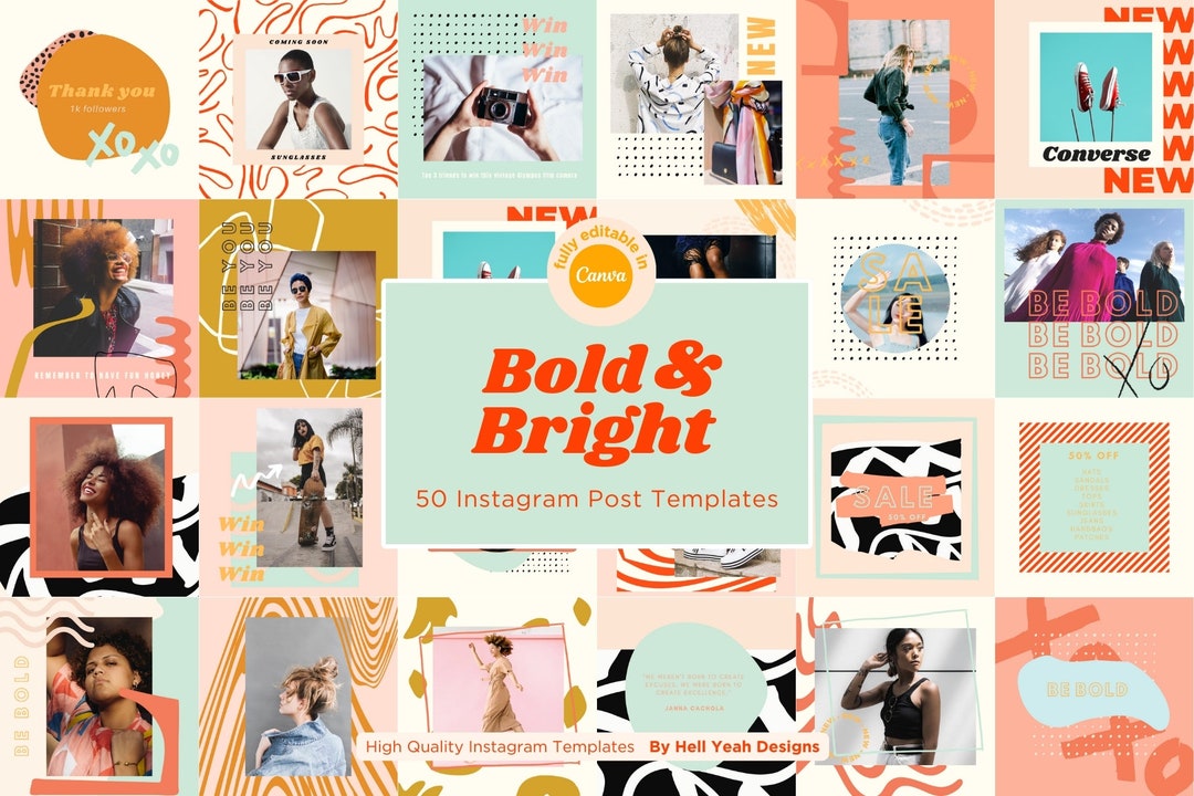 Bold & Bright Instagram Post Templates Canva - Etsy