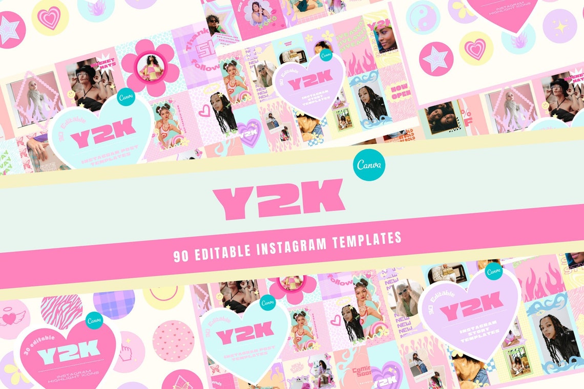 Y2K INSTAGRAM BUNDLE Post Story Icon Canva Templates - Etsy