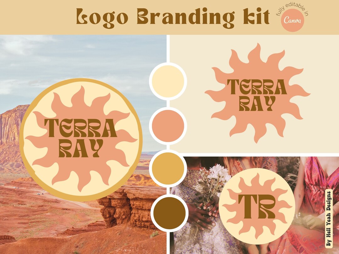 Pre-made Logo Templates, Editable Canva Logo Designs, Boho Retro Logo ...