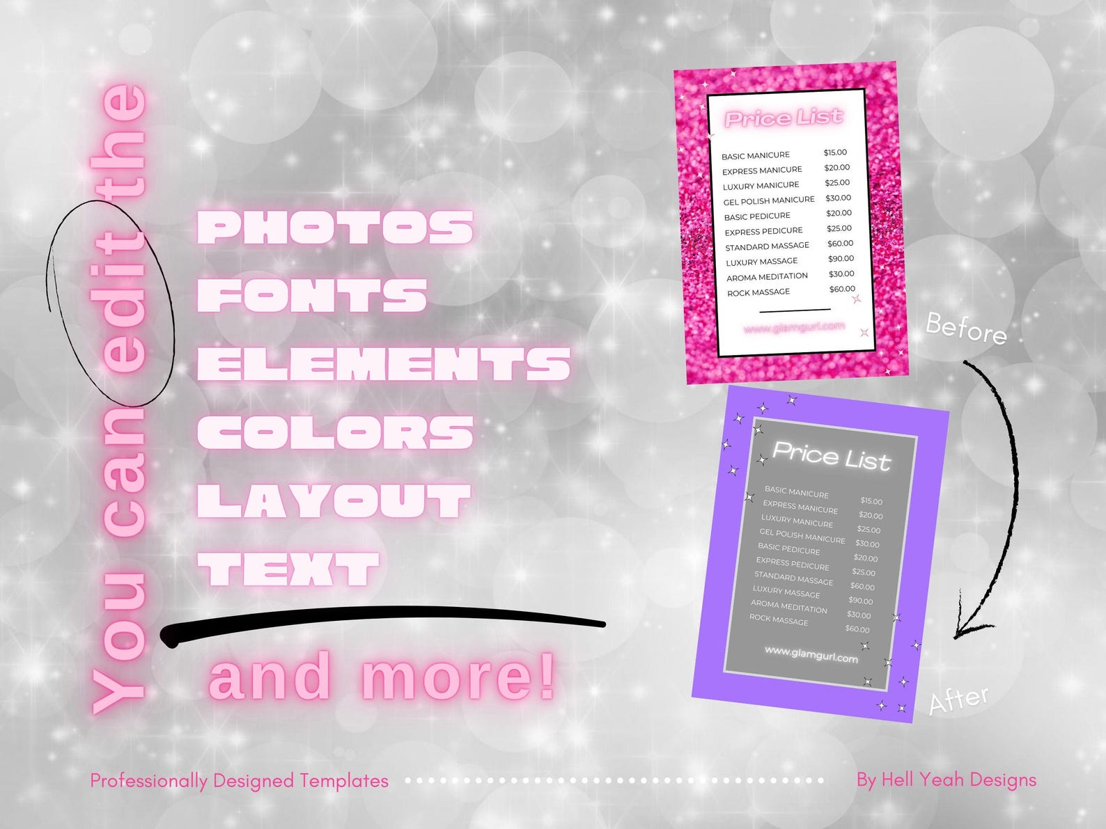 Glam Girl Biz Price List Templates - Fully Editable in Canva - Etsy