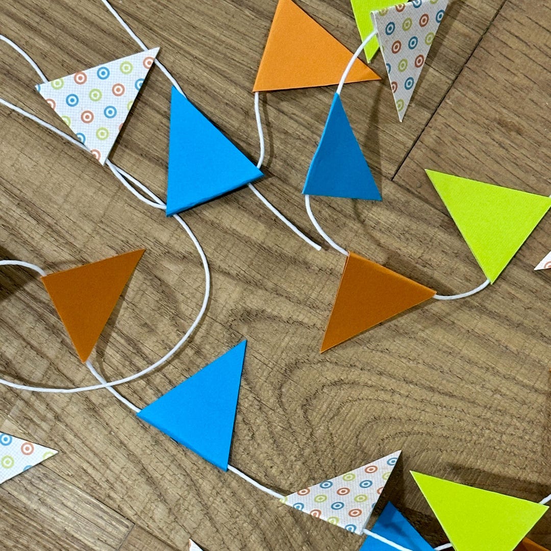 Mini Pennant Bunting - Polka Dot, Blue, Green, Orange, 6 Feet of Flags ...