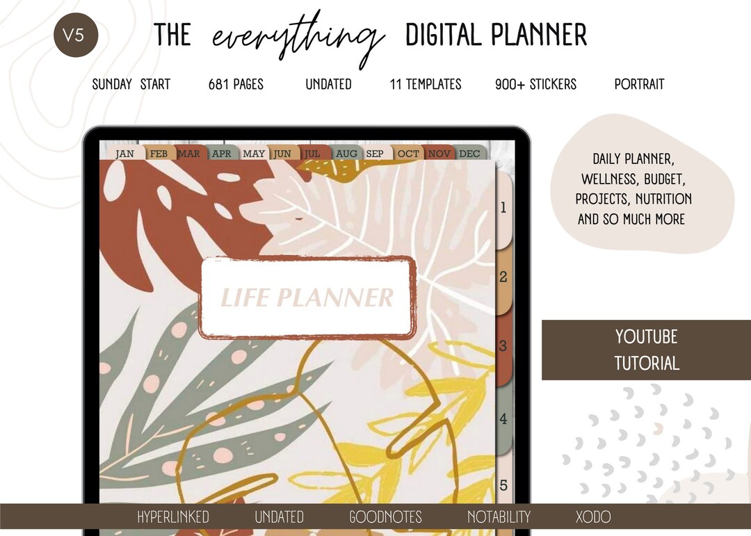 Boho Digital Planner iPad 2023, Goodnotes Planner, Undated Daily ...