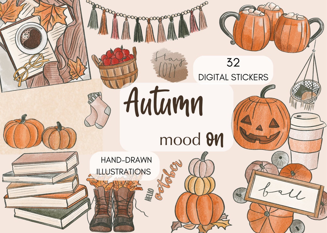 Fall Digital Stickers for Goodnotes, Precroped Modern Minimalist ...