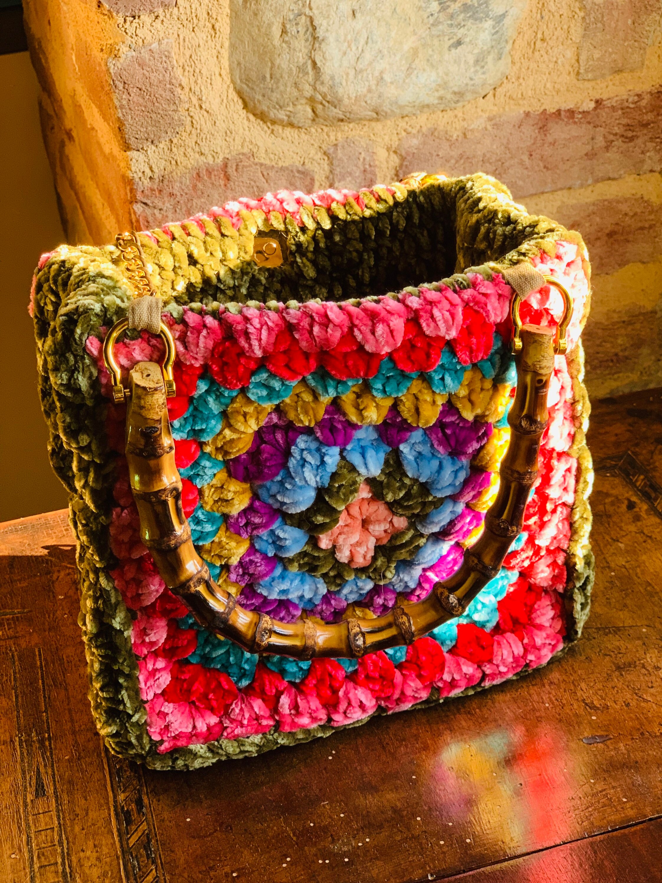 Granny Square Chenille Crochet Bag. - Etsy