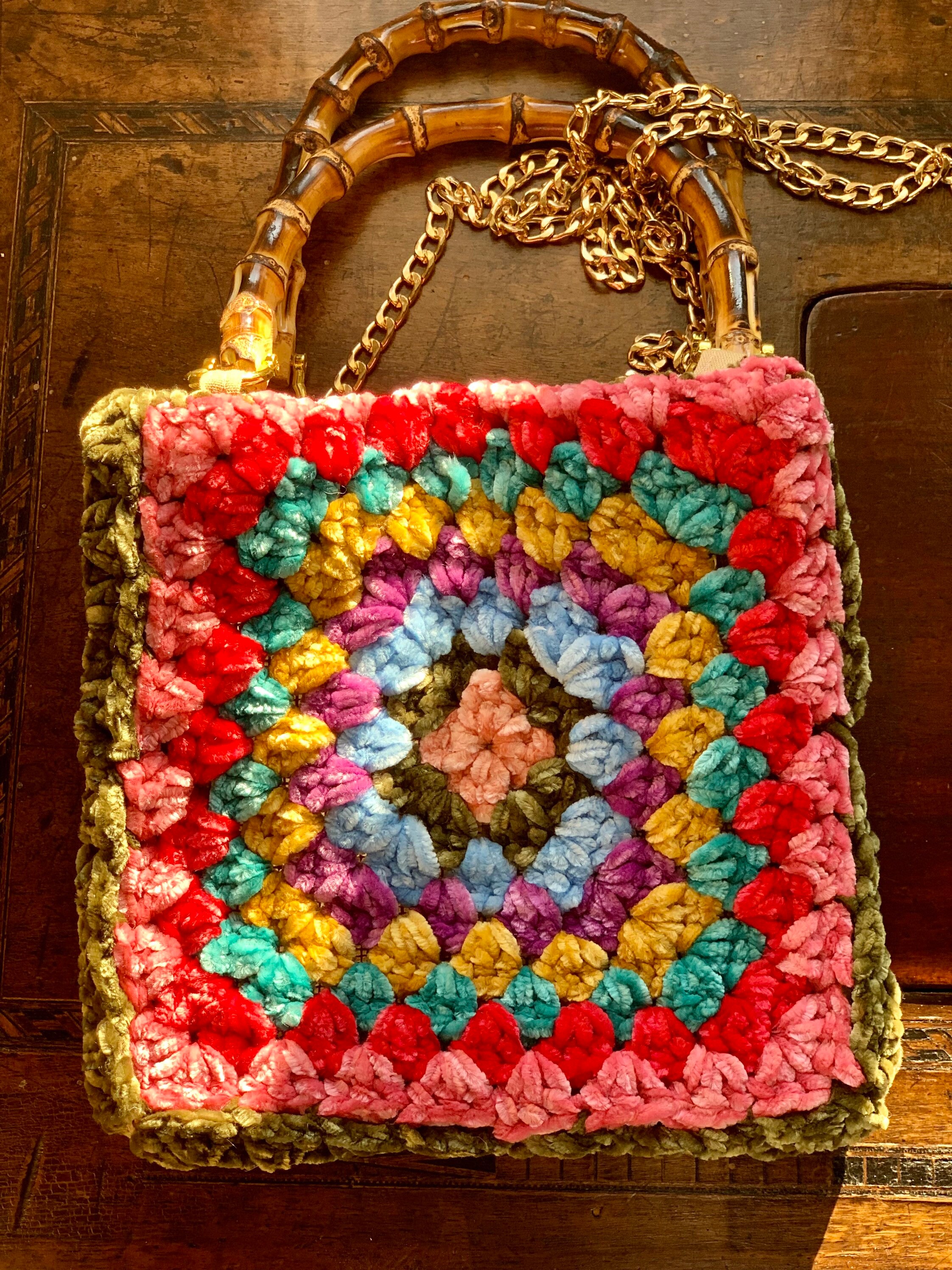 Crocheted Chenille Granny Square Bag. - Etsy