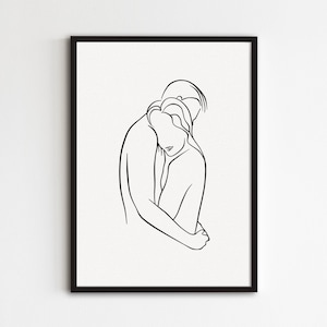 Couple Line Drawing Relationship Art Hug Art Embrace Print | Etsy