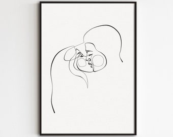 Abstract Couple Print Kiss Line Art Kissing Poster | Etsy