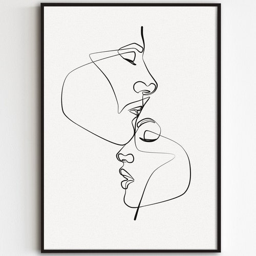 Abstract Couple Line Art Romantic Poster Couple One Line Art Etsy