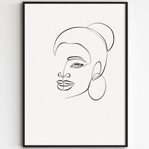 African American Line Art Black Girl Face Outline Print One - Etsy