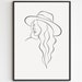 Woman in Cowboy Hat Line Art Bohemian Woman Line Drawing | Etsy