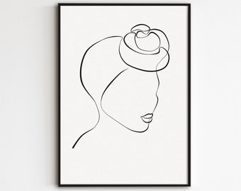 Black Woman Face Line Drawingfemale Face Line Artsingle Line - Etsy