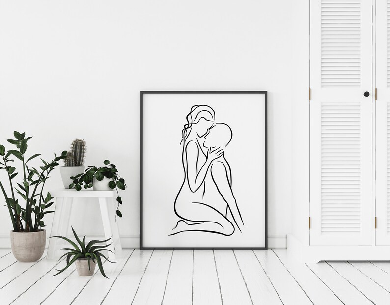 Couple Line Art Abstract Hugging Drawing Minimalist Love - Etsy