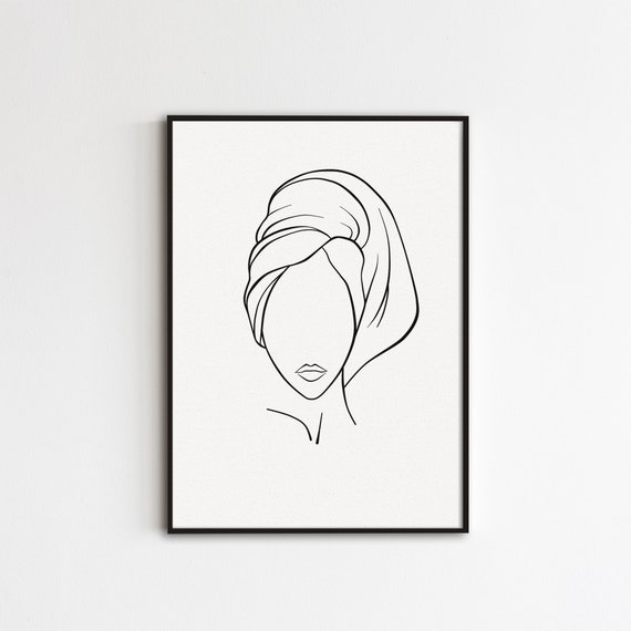 Bathroom Line Drawing Minimal Bathroom Art Minimalist Face | Etsy