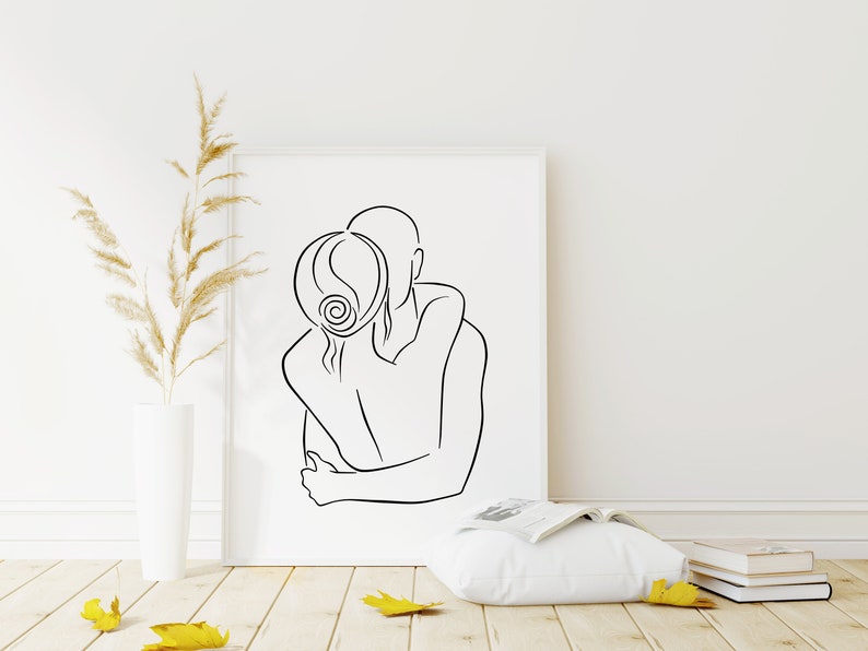 Couple Line Art Kissing Couple Print Minimalist Love Art | Etsy