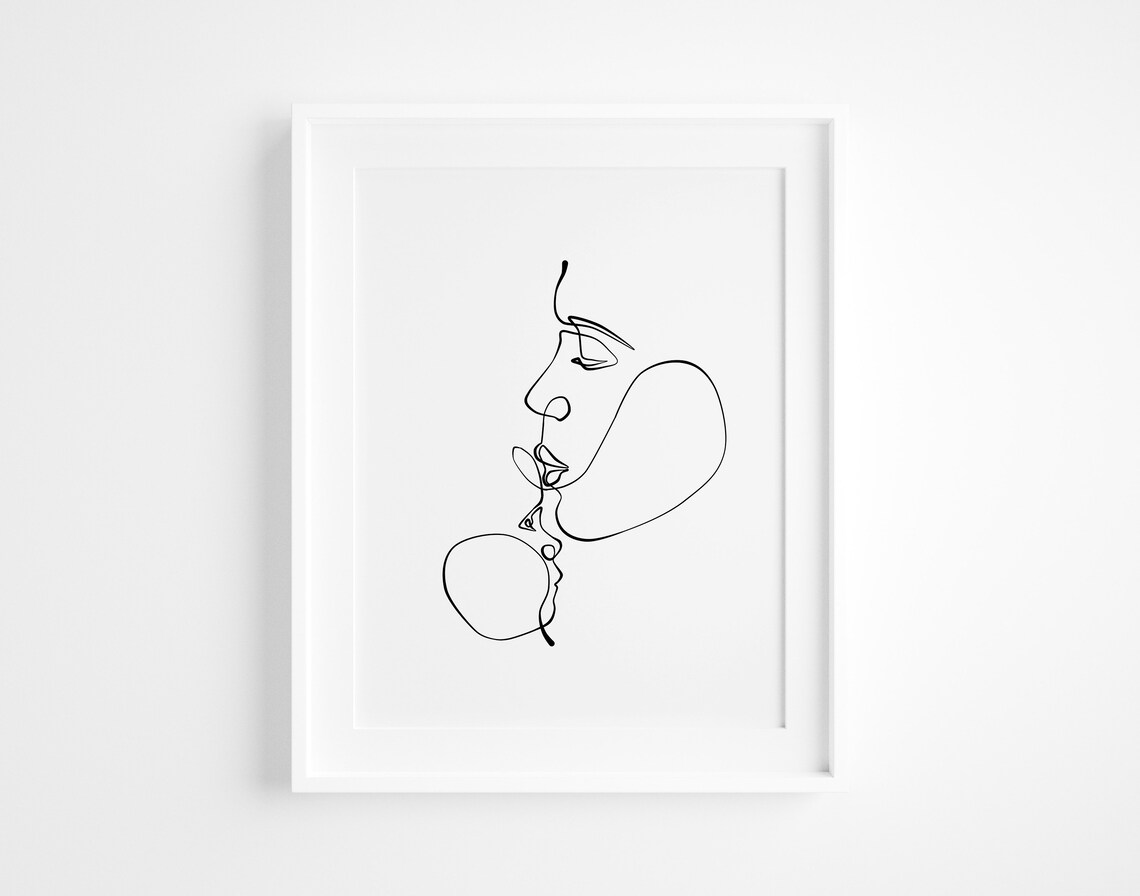 Mother And Child Line Art One Line Face Print Mom And Baby | Etsy