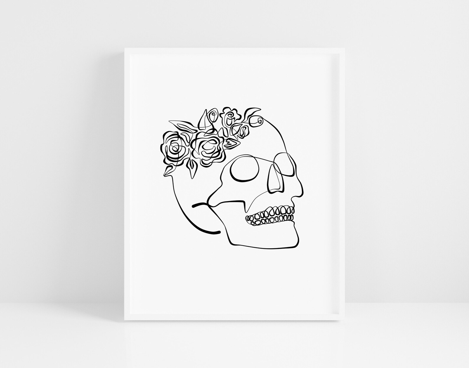 Flower Skull Line Art Anatomical Skull Print One Line - Etsy