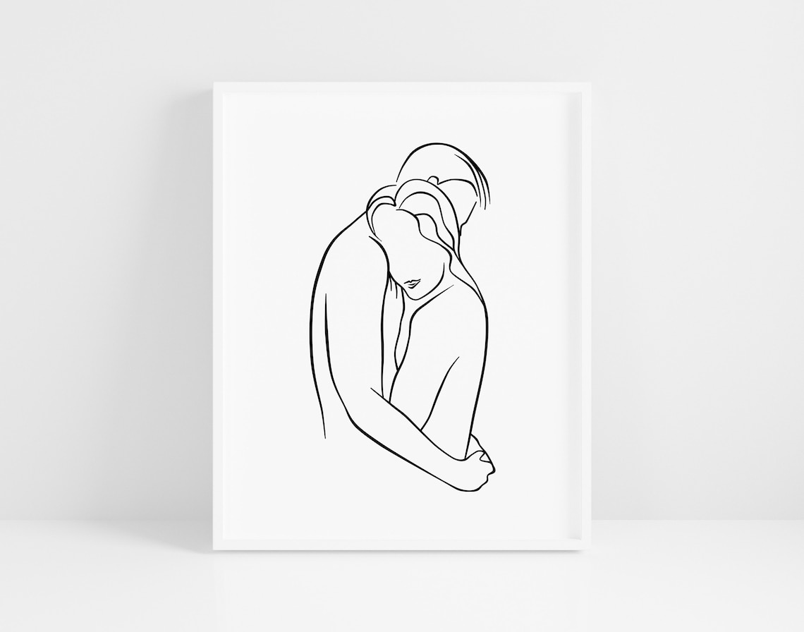 Couple Line Drawing Relationship Art Hug Art Embrace Print | Etsy