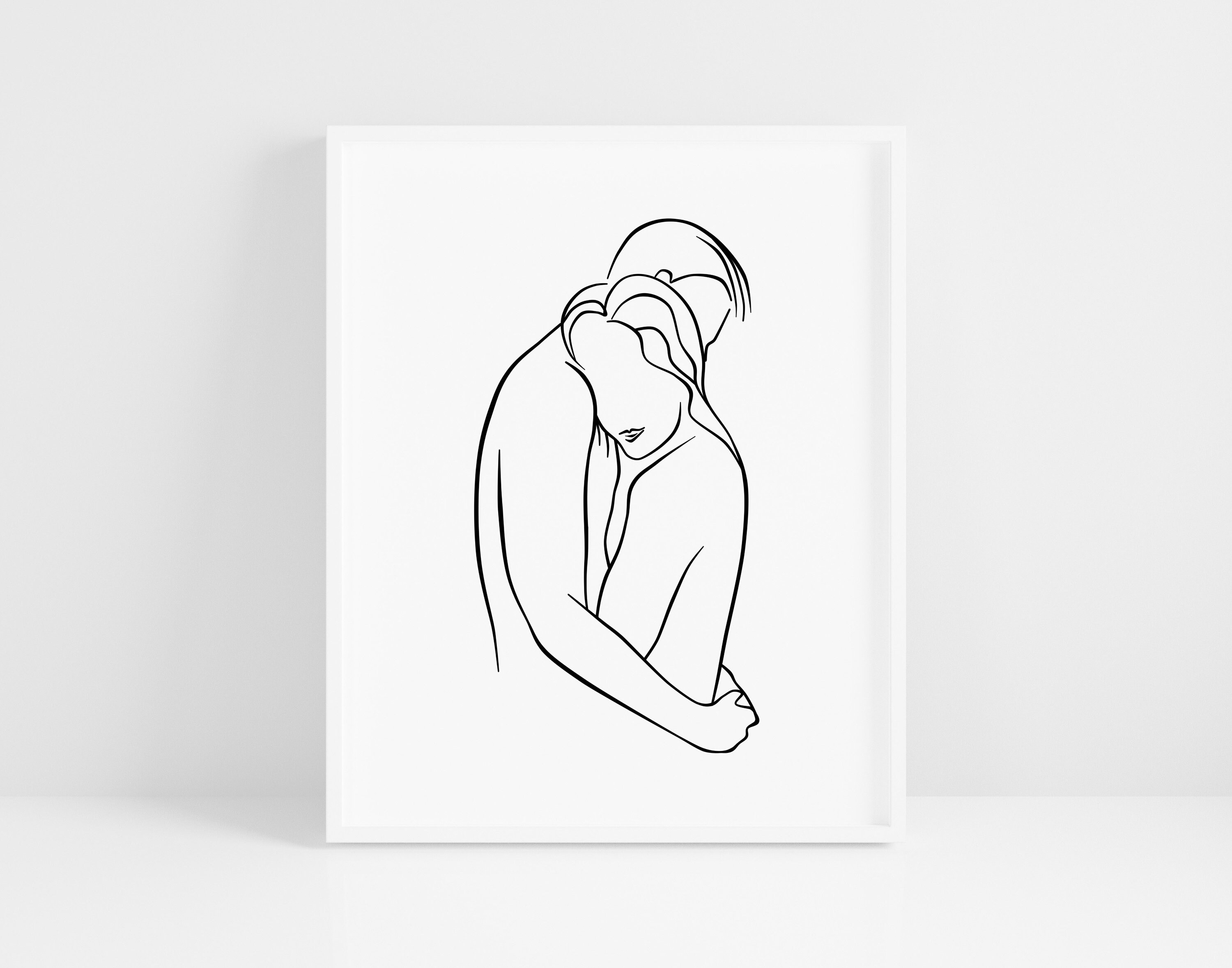 Couple Line Drawing Relationship Art Hug Art Embrace Print | Etsy