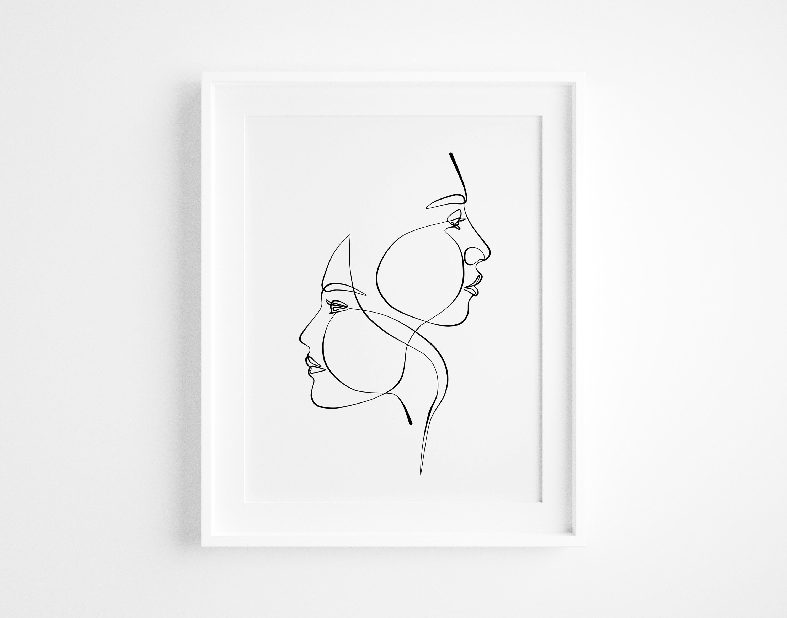 Abstract Faces Print Single Line Faces Art Minimalist Man | Etsy
