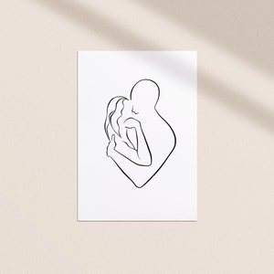 Couple Line Art, Hugging Line Drawing, Abstract Couple Art, Minimalist ...