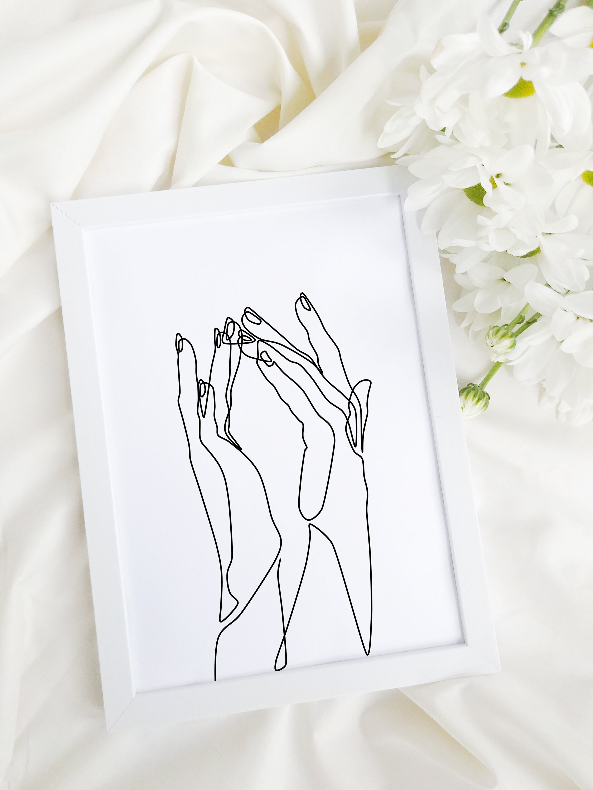 Hands Line Drawing One Line Art Minimalist Love Poster | Etsy