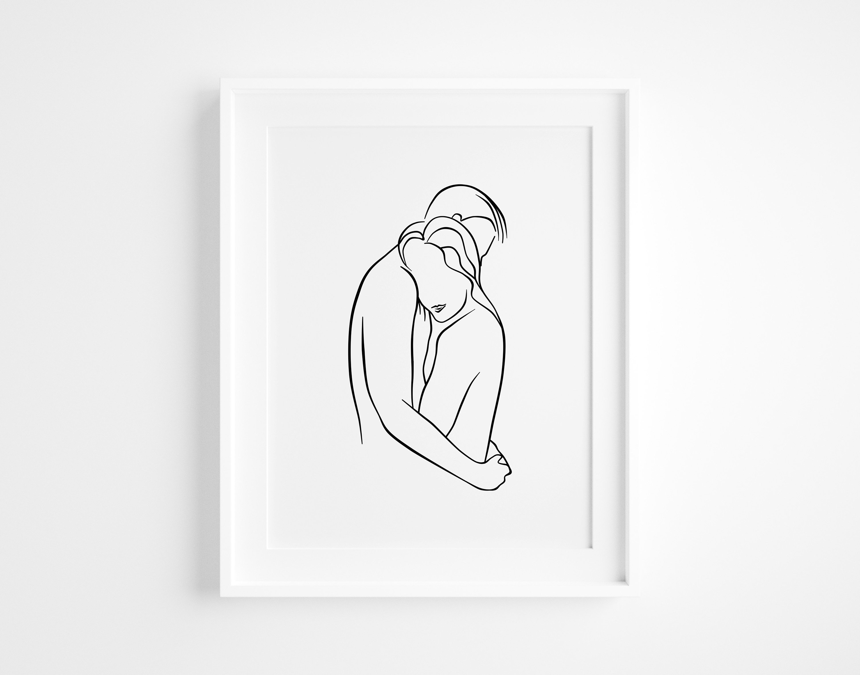 Couple Line Drawing Relationship Art Hug Art Embrace Print | Etsy