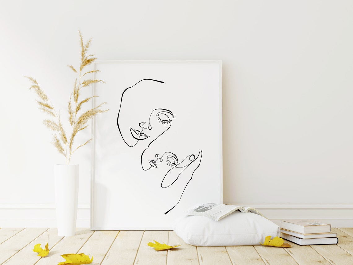 Mother and Baby Line Art Mom and Child Drawing Abstract - Etsy