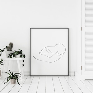 Newborn Line Art, One Line Drawing Baby, Abstract Hands Print, Mother ...