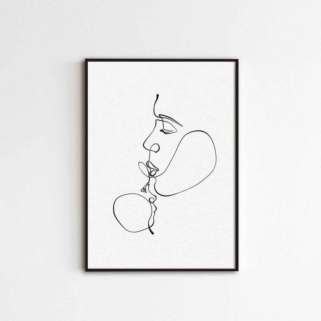 Mother and Child Line Art, One Line Face Print, Mom and Baby Print ...