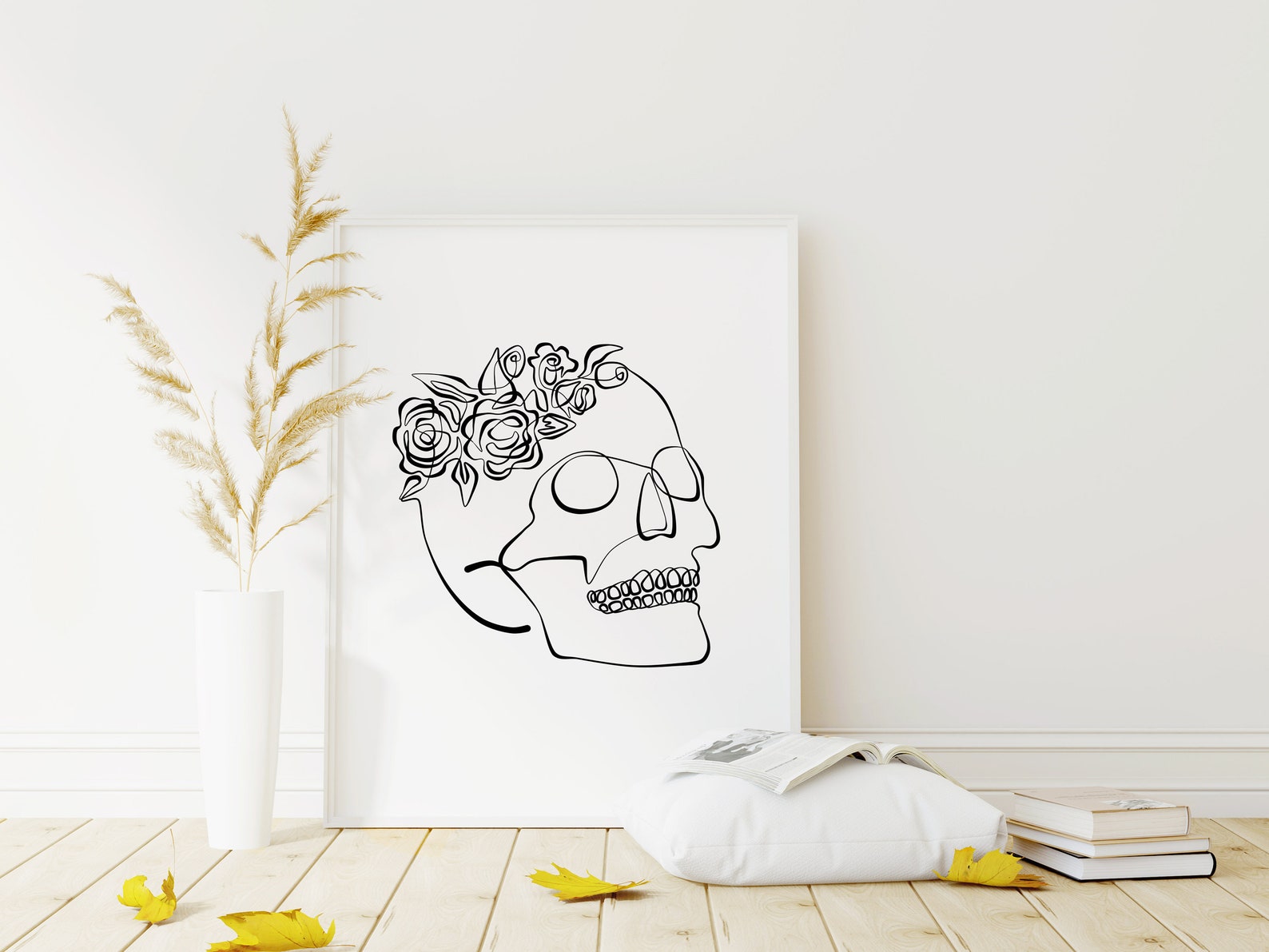 Flower Skull Line Art Anatomical Skull Print One Line - Etsy