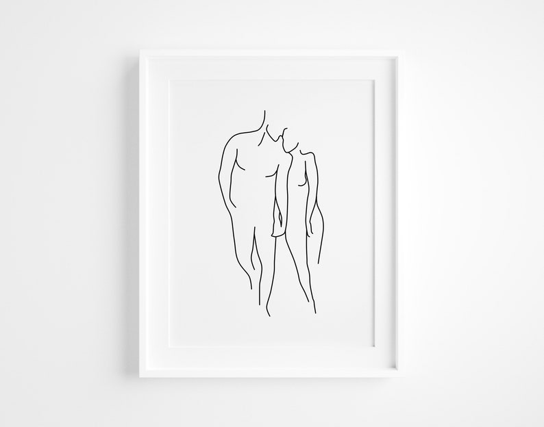 Couple Line Art Minimalist Love Line Drawing Abstract Figure Etsy