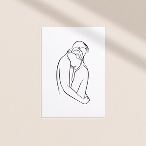 Couple Line Drawing, Relationship Art, Hug Art, Embrace Print, Couple ...