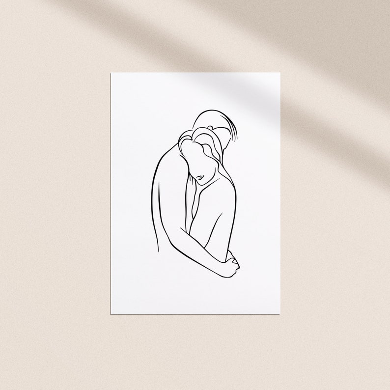 Couple Line Drawing Relationship Art Hug Art Embrace Print - Etsy