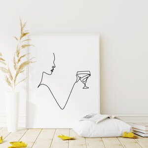 Cocktail Line Art, One Line Drawing, Hand Holding Glass Print ...