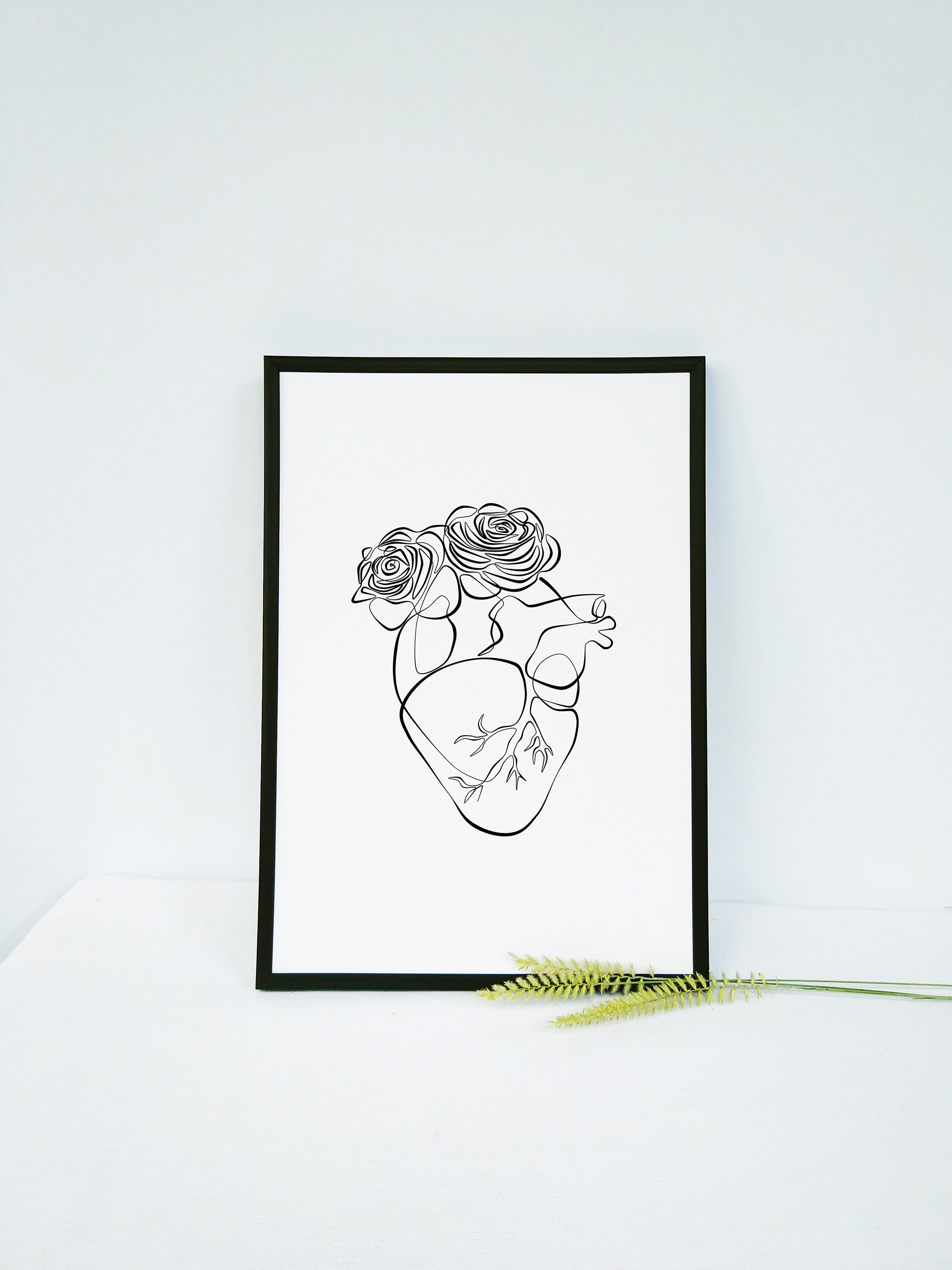 Flower Heart Line Art Anatomical Heart Print Human Heart | Etsy
